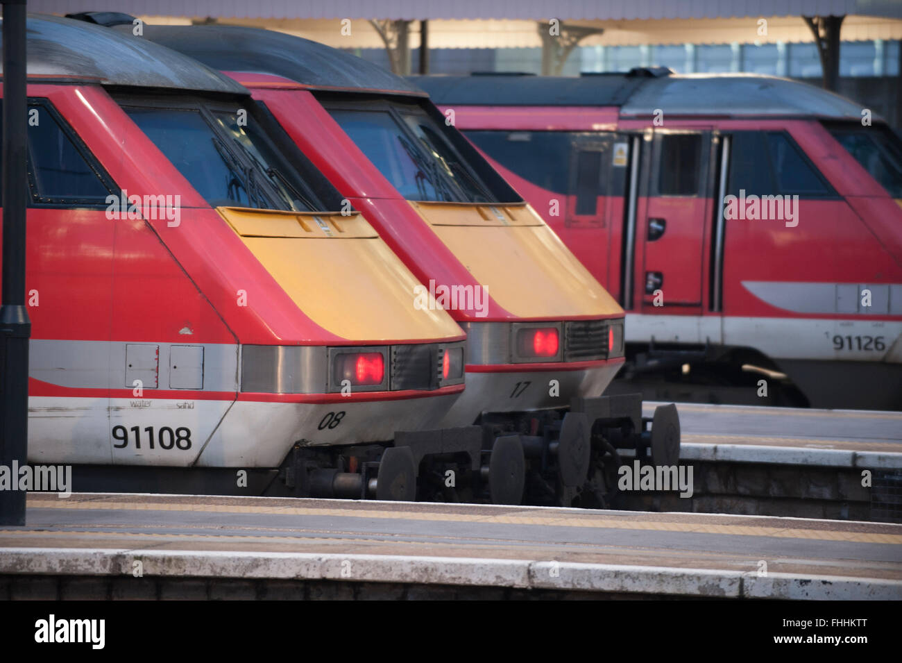Virgin Trains Class 91 locomotives in Kings Cross Station, London, UK ...