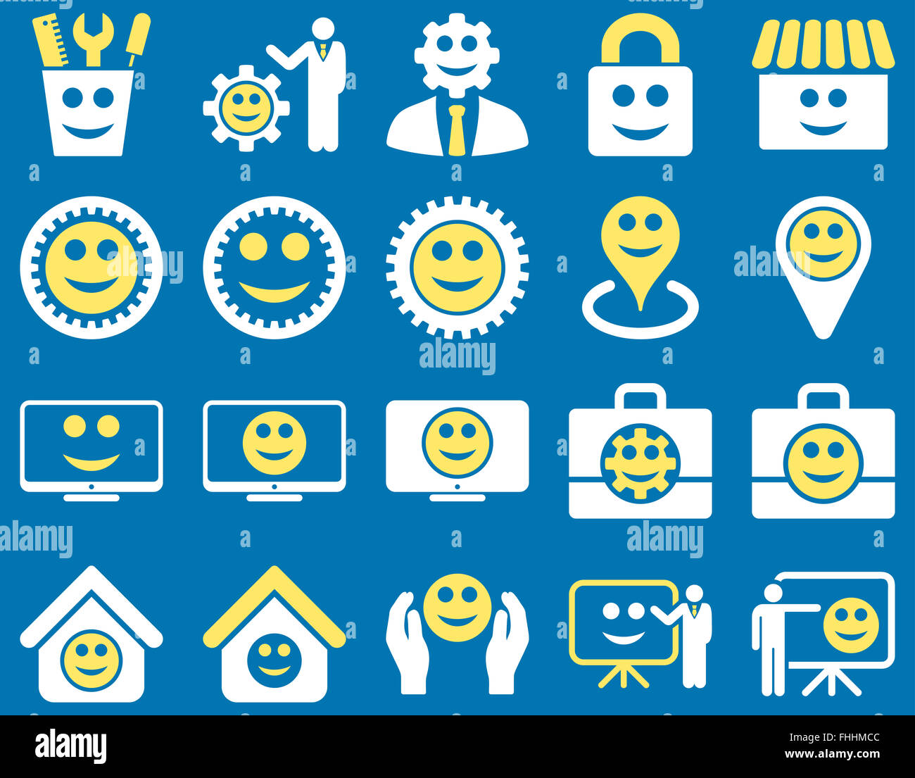 Tools, gears, smiles, management icons Stock Photo - Alamy