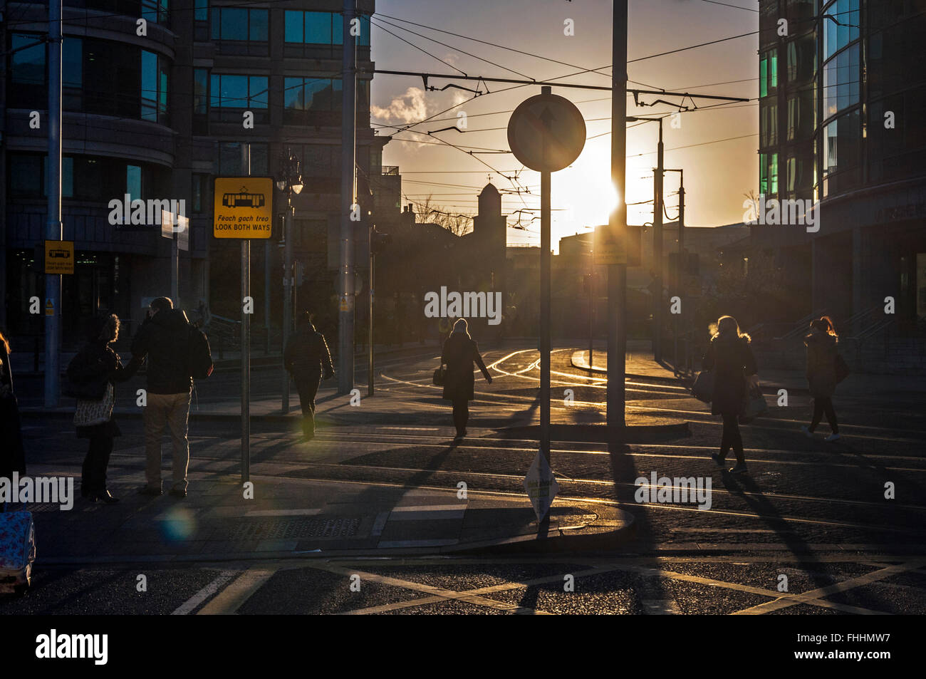 People walking to work in Dublin, Ireland early winter morning Stock ...