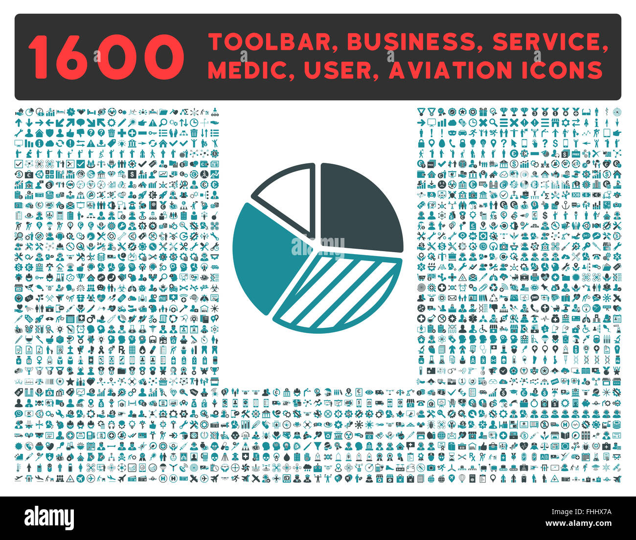 Pie Chart Icon with Large Pictogram Collection Stock Photo - Alamy