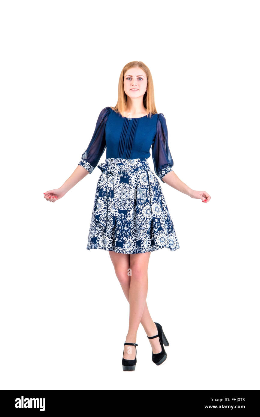 girl in a dress on a white background Stock Photo - Alamy