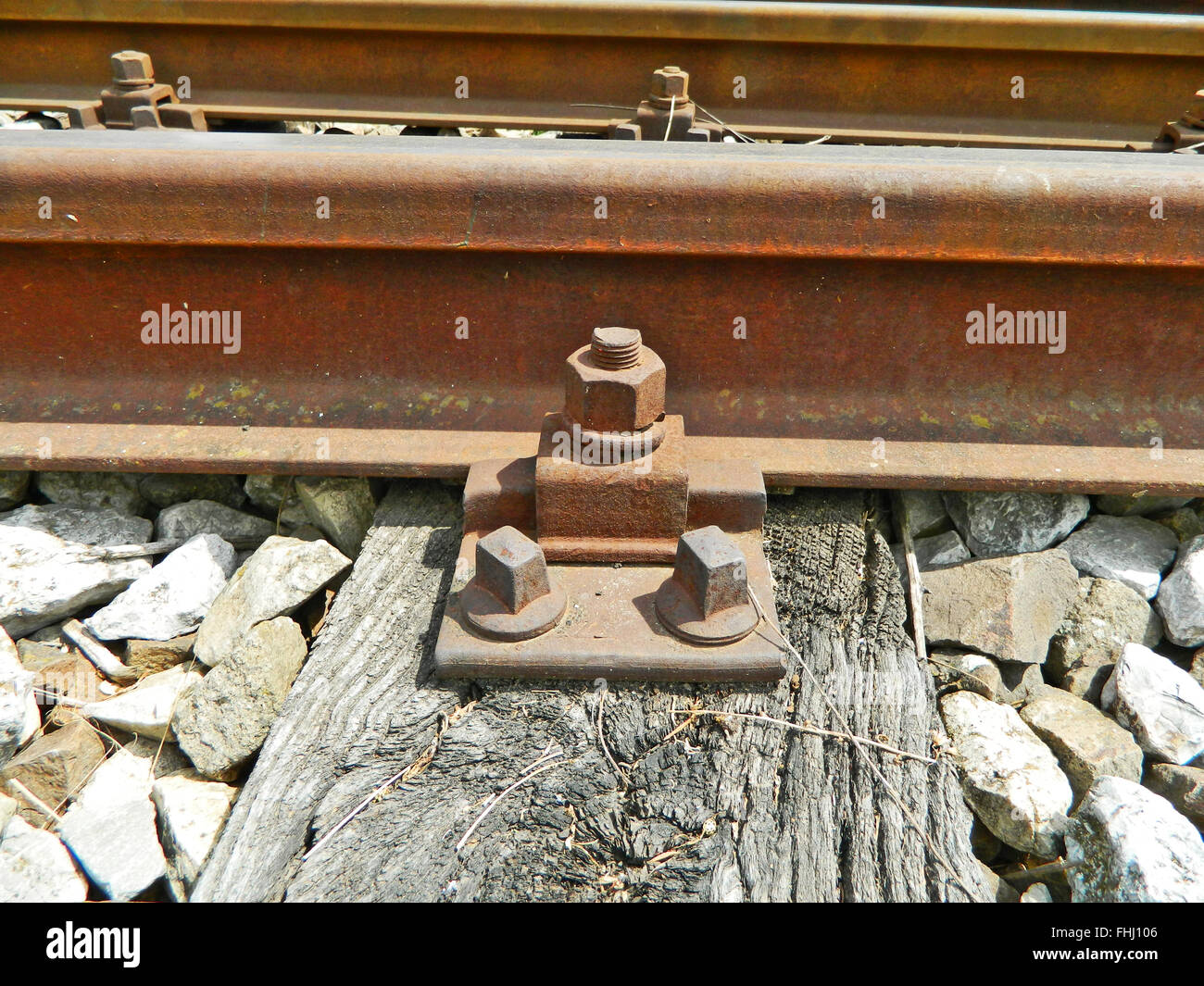 The old railway line and screw rail threshold Stock Photo - Alamy