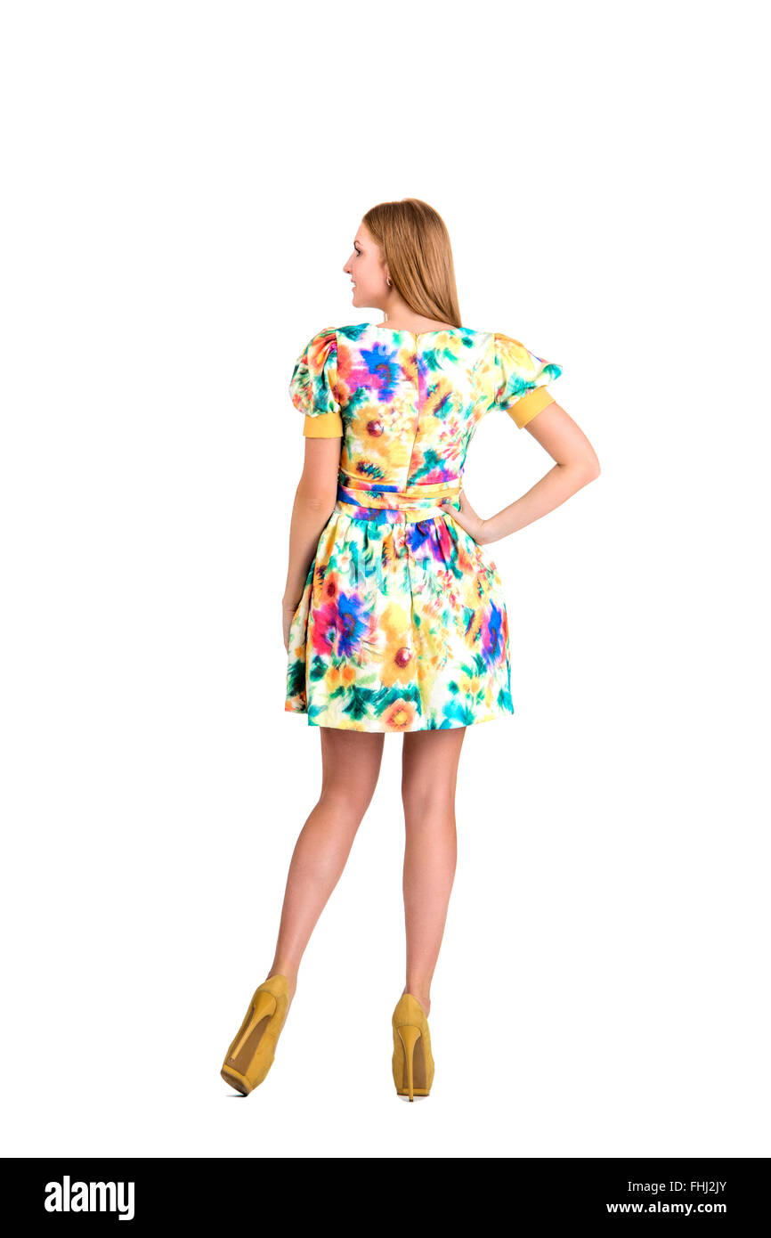 girl in a dress on a white background Stock Photo - Alamy