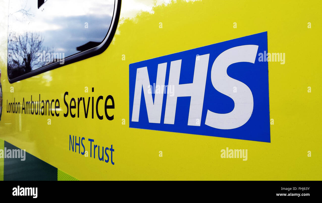 NHS sign on London Ambulance Stock Photo - Alamy