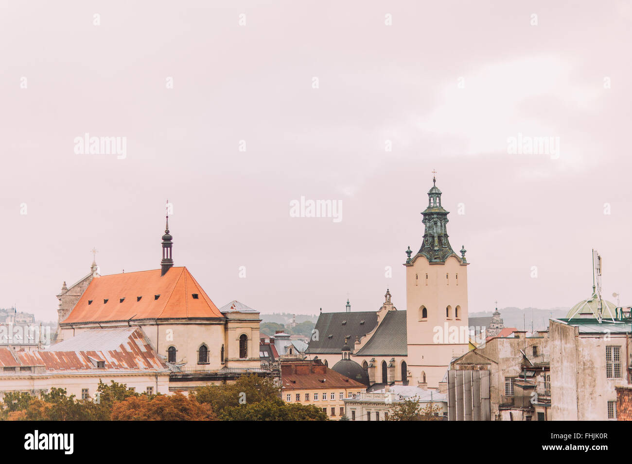 Amazing view of ancient Lviv european architecture on top view Stock ...
