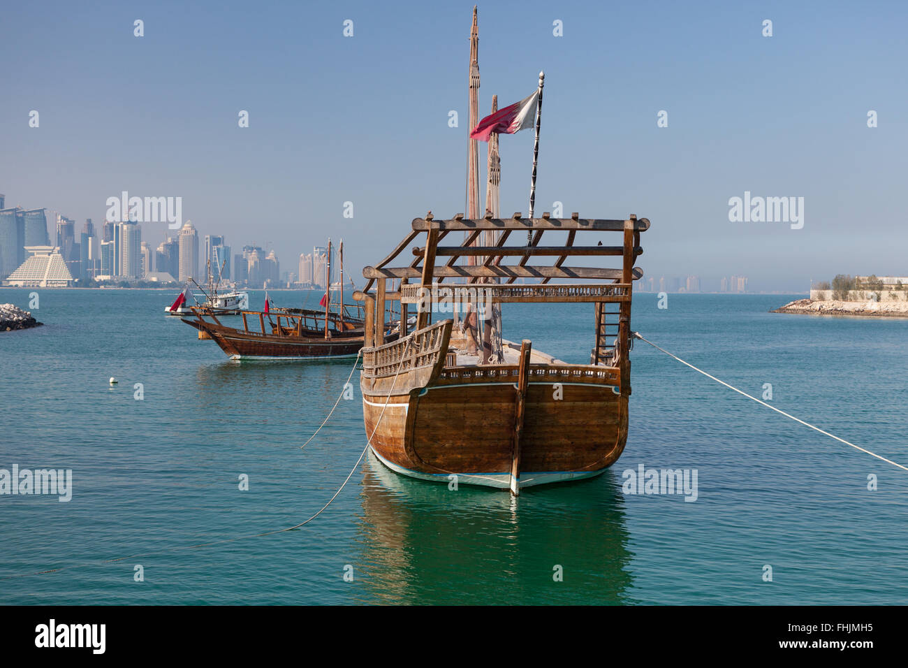Traditional Dhow boats in West Bay near Museum of Islamic Art. Doha ...
