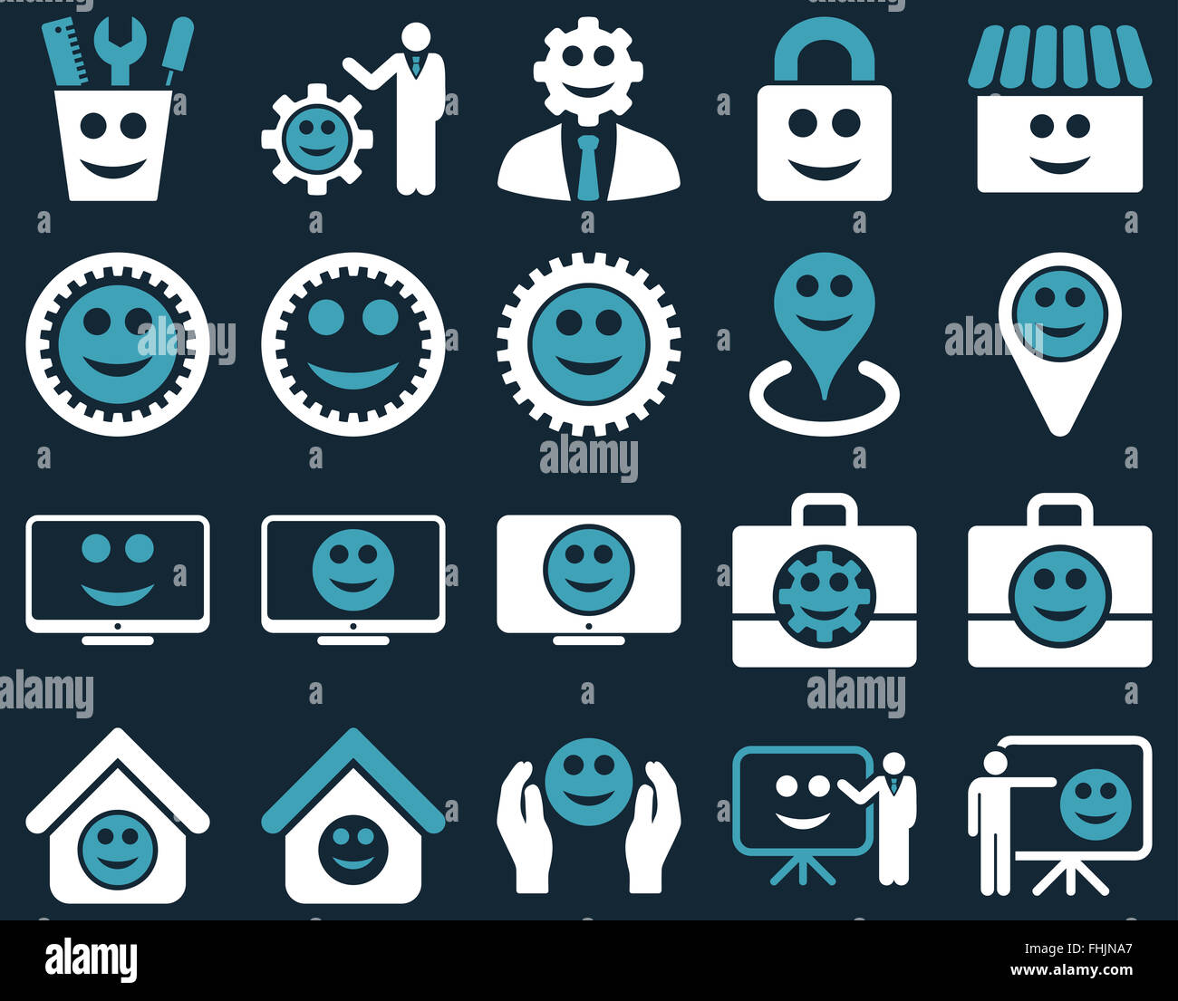 Tools, gears, smiles, management icons Stock Photo - Alamy