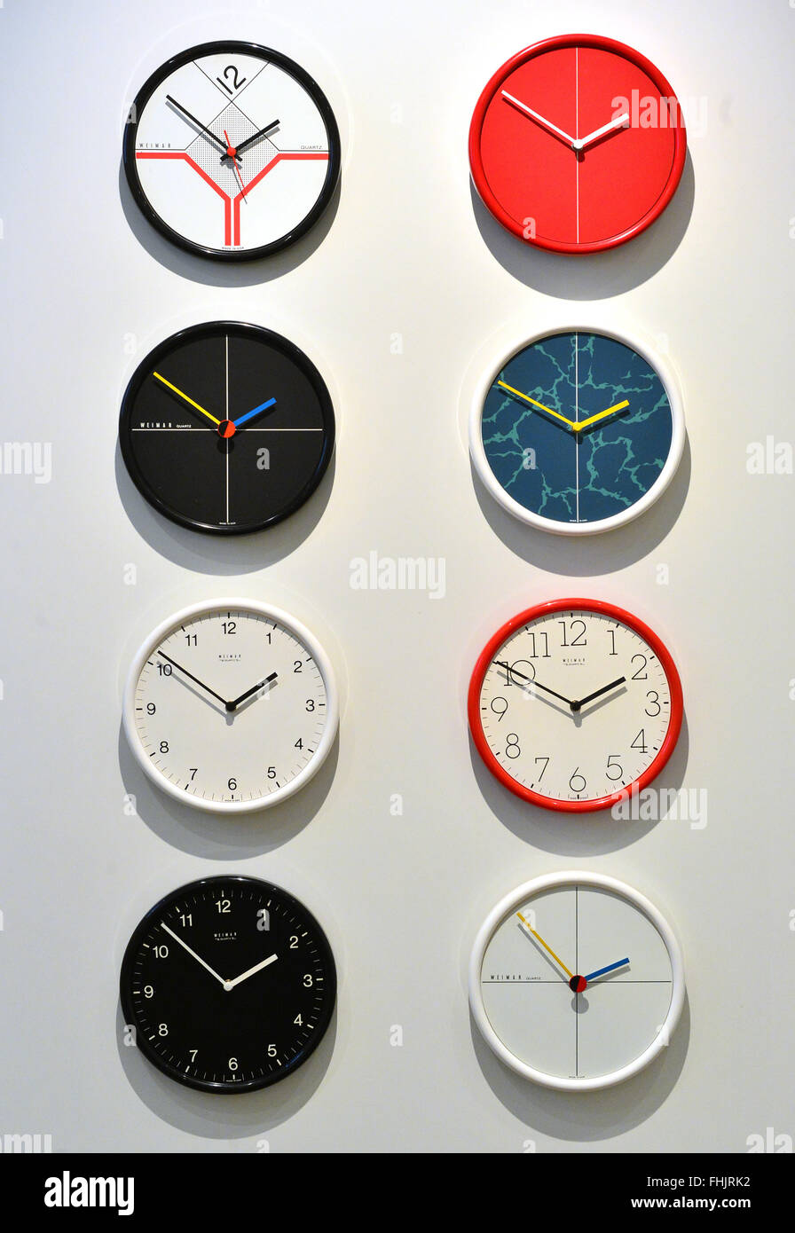 Clocks from the series 'Gutes Design' (lit. 'Good Design') can be seen ...