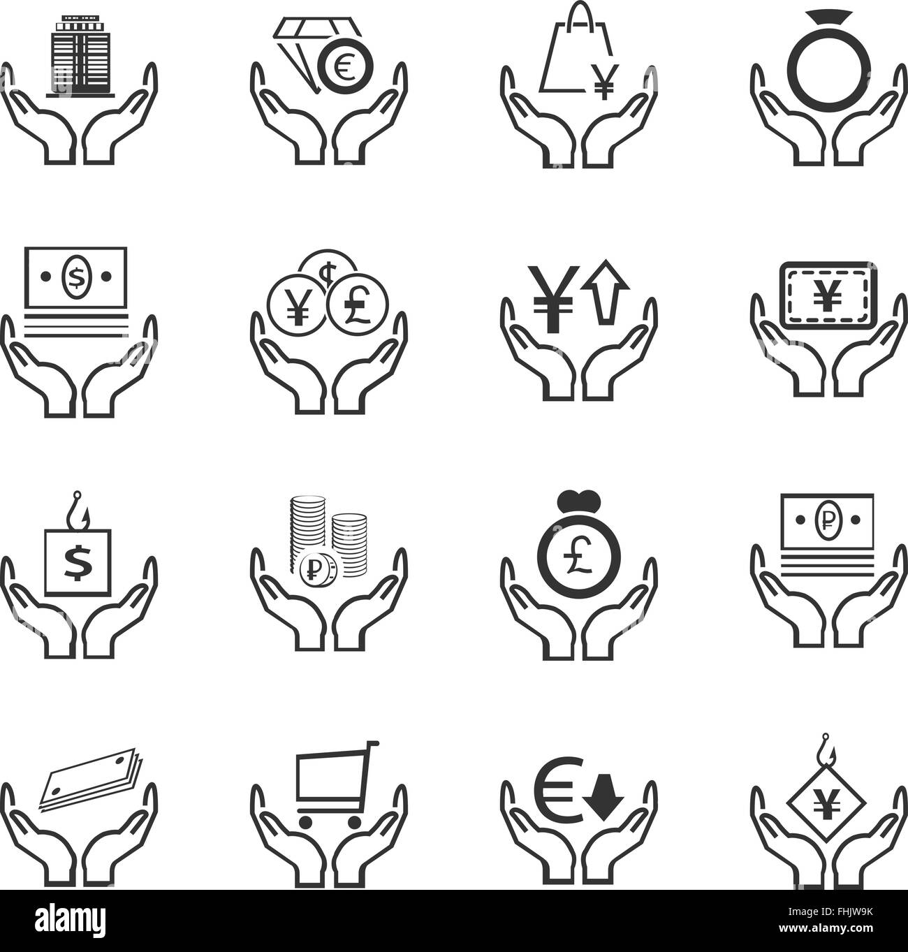 Hand and money icons set Stock Vector Image & Art - Alamy