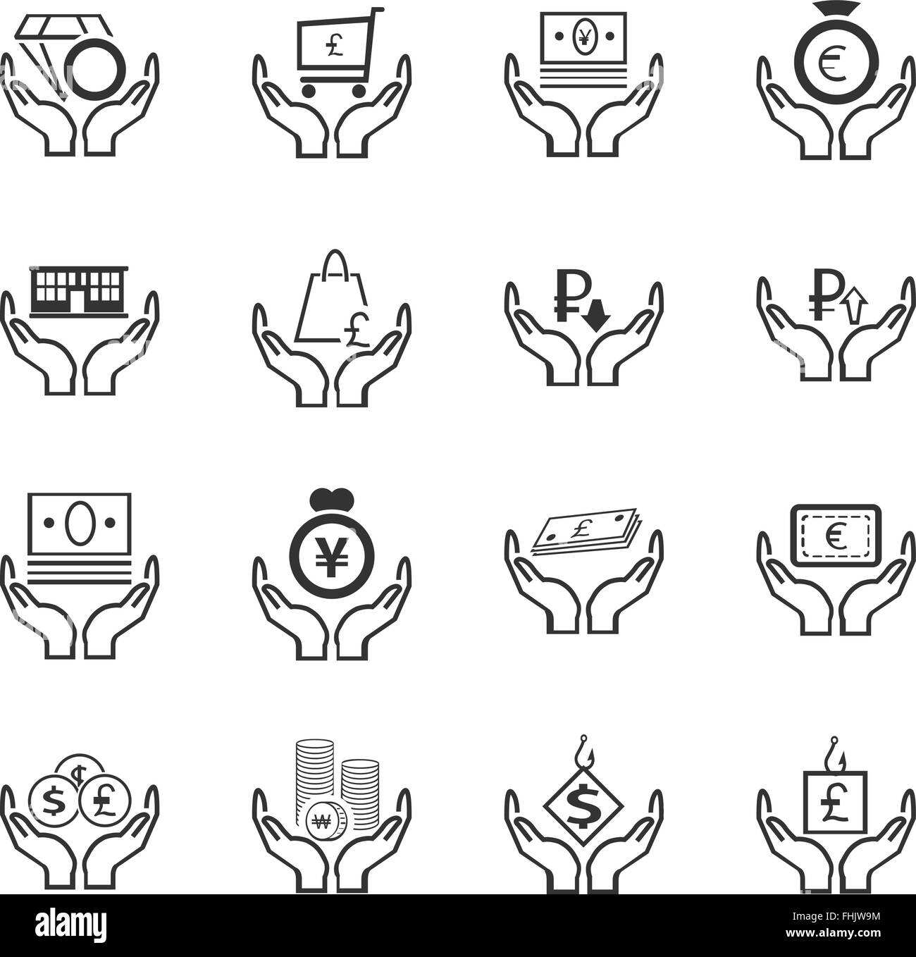 Hand and money icons set Stock Vector Image & Art - Alamy