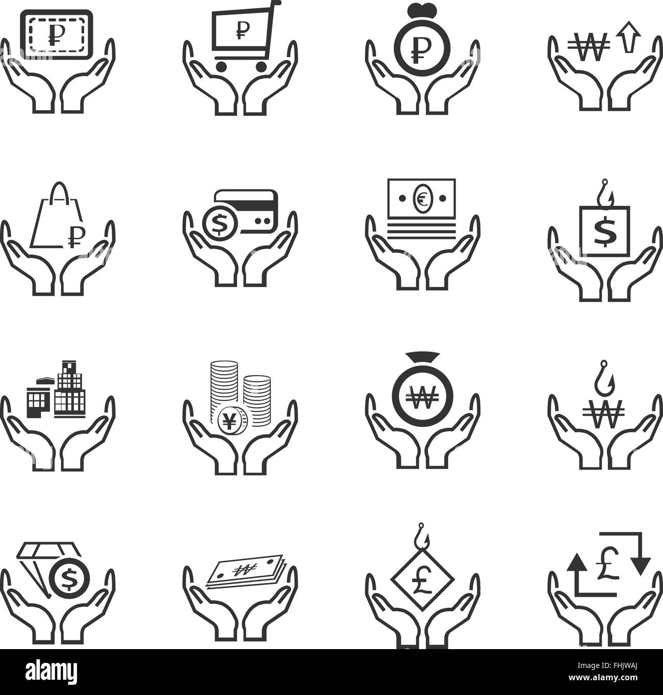 Hand and money icons set Stock Vector Image & Art - Alamy