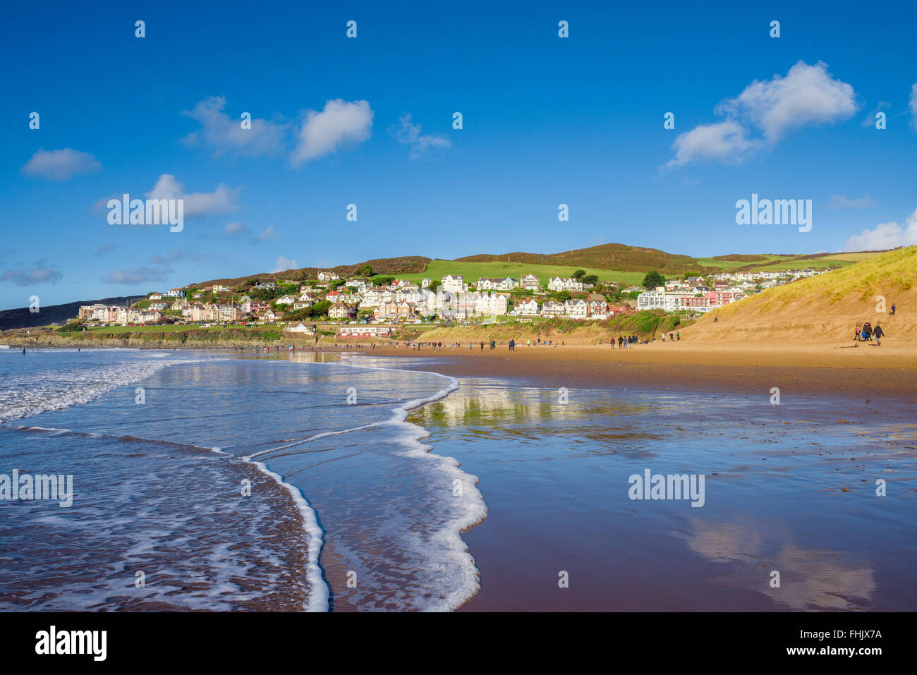 Woolacombe Sands beach and the seaside resort of Woolacombe, North ...