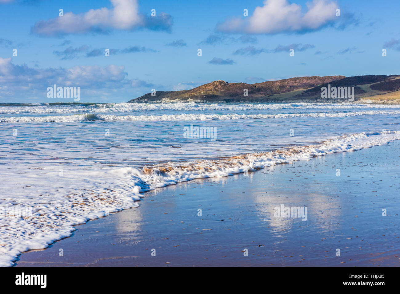 Morte Point from Woolacombe Sands beach, North Devon, England Stock ...