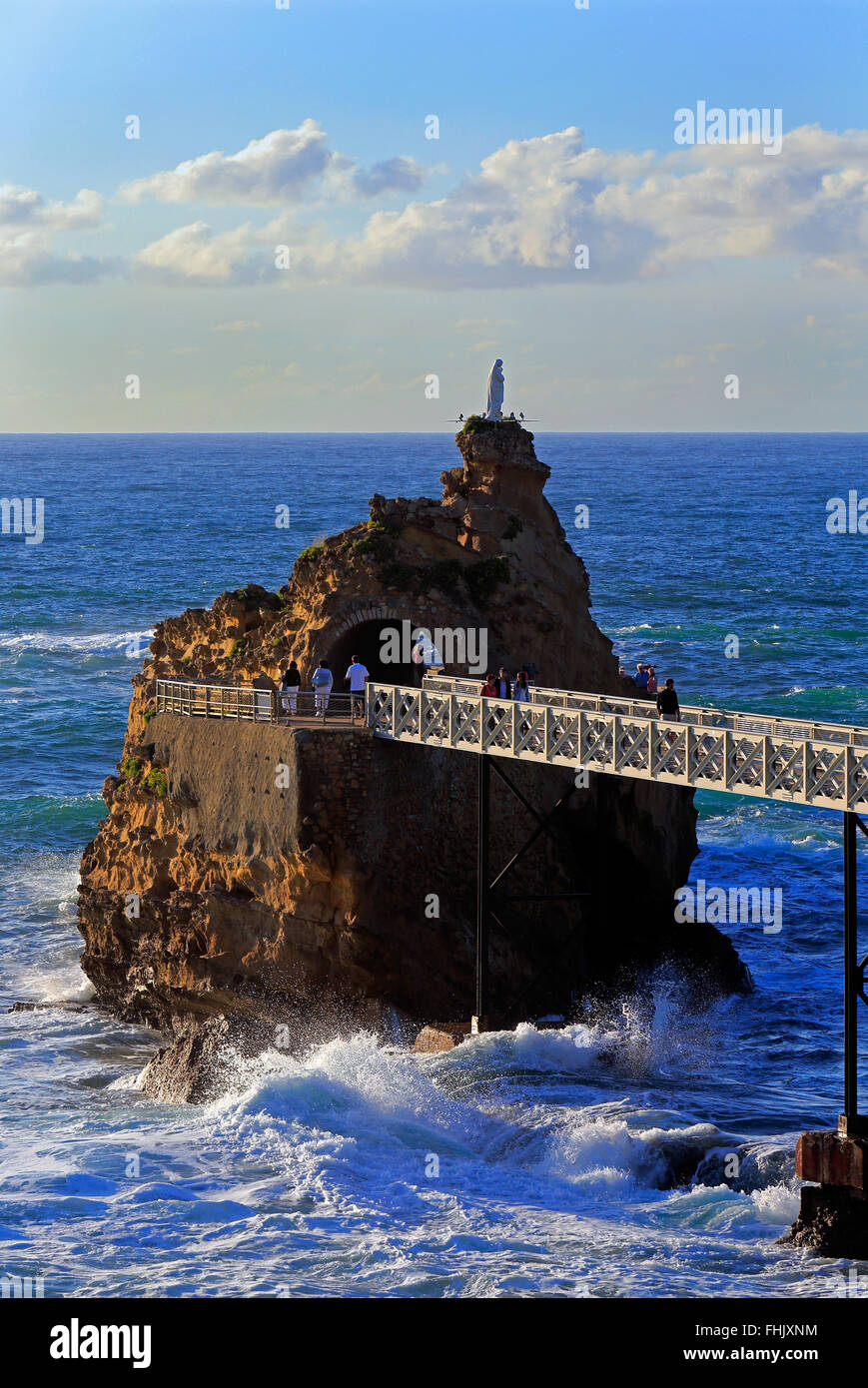 Le Rocher De La Vierge in Biarritz in late afternoon, Pyrenees ...