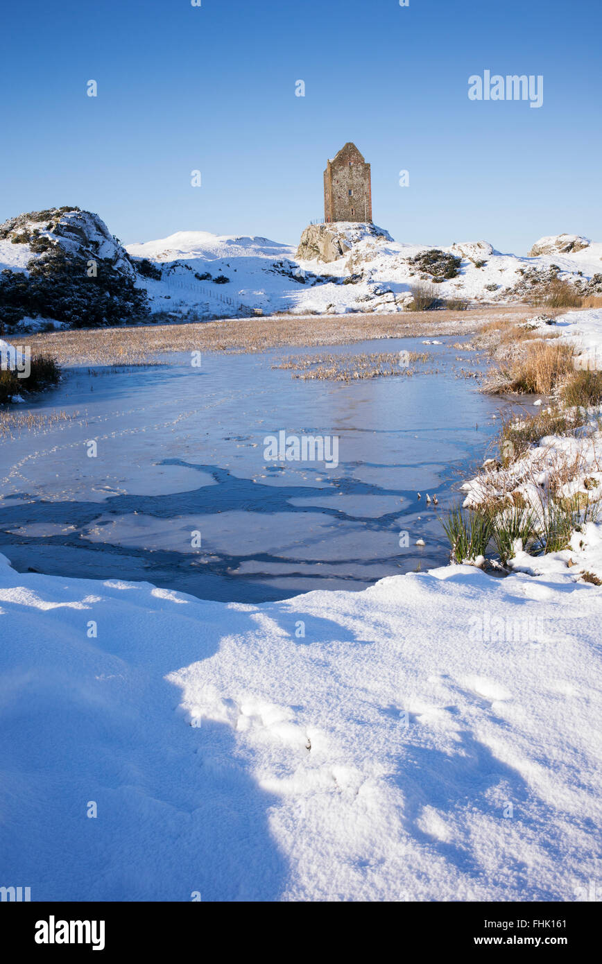 Smailholm tower in winter snow. Kelso, Scottish borders. Scotland Stock ...