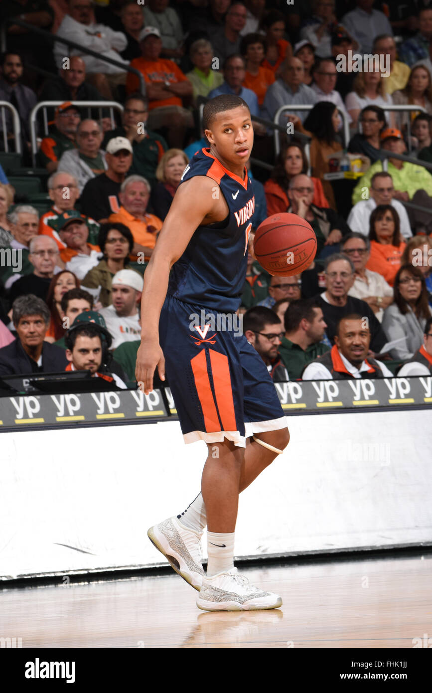 Coral Gables, Florida, USA. 22nd Feb, 2016. Devon Hall #0 of Virginia ...