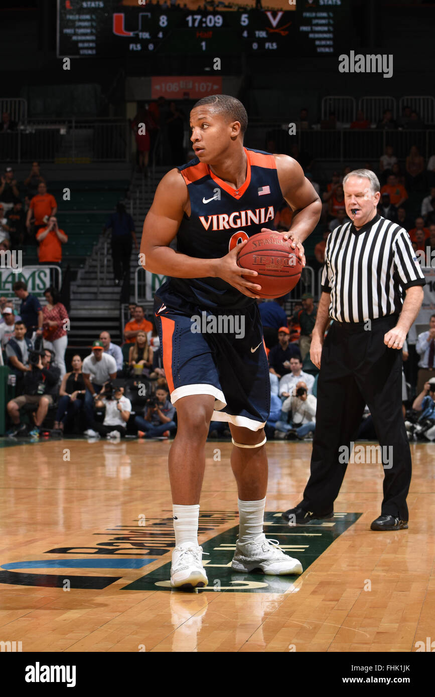 Coral Gables, Florida, USA. 22nd Feb, 2016. Devon Hall #0 of Virginia ...