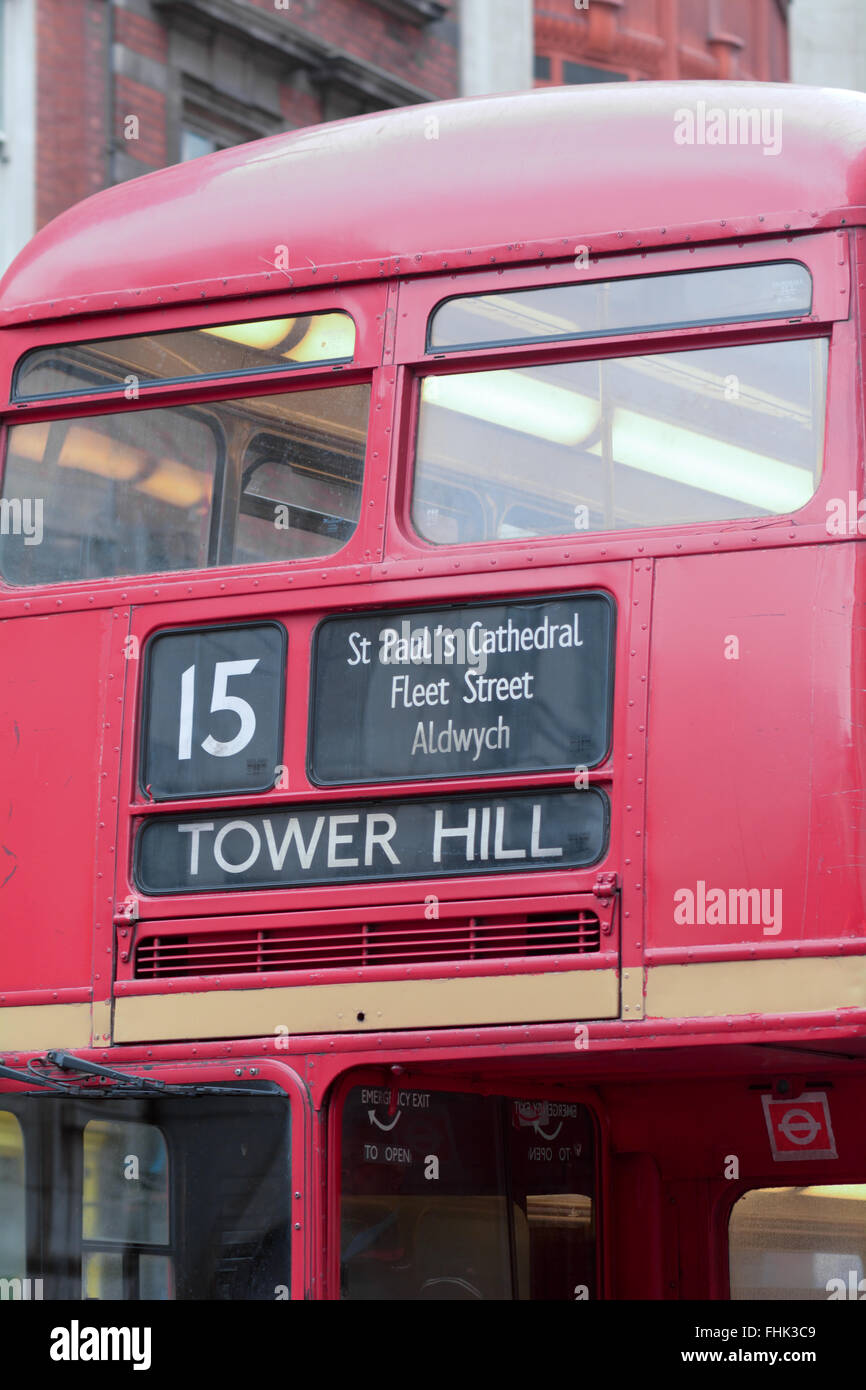 London red bus on Route 15 from Blackwell Station to Trafalgar Square ...