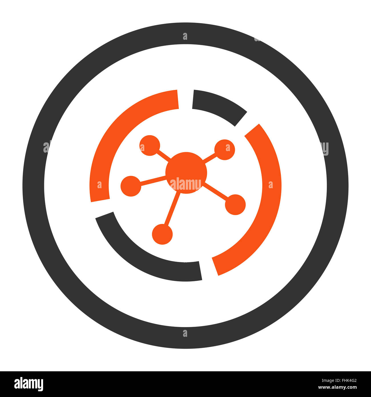 Connections diagram flat orange and gray colors rounded vector icon ...