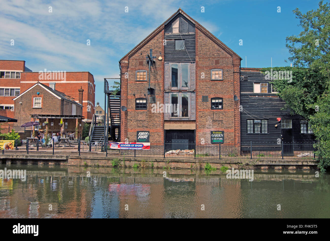 The Wharf by River Medway, Tonbridge, near High Street, Kent, England ...