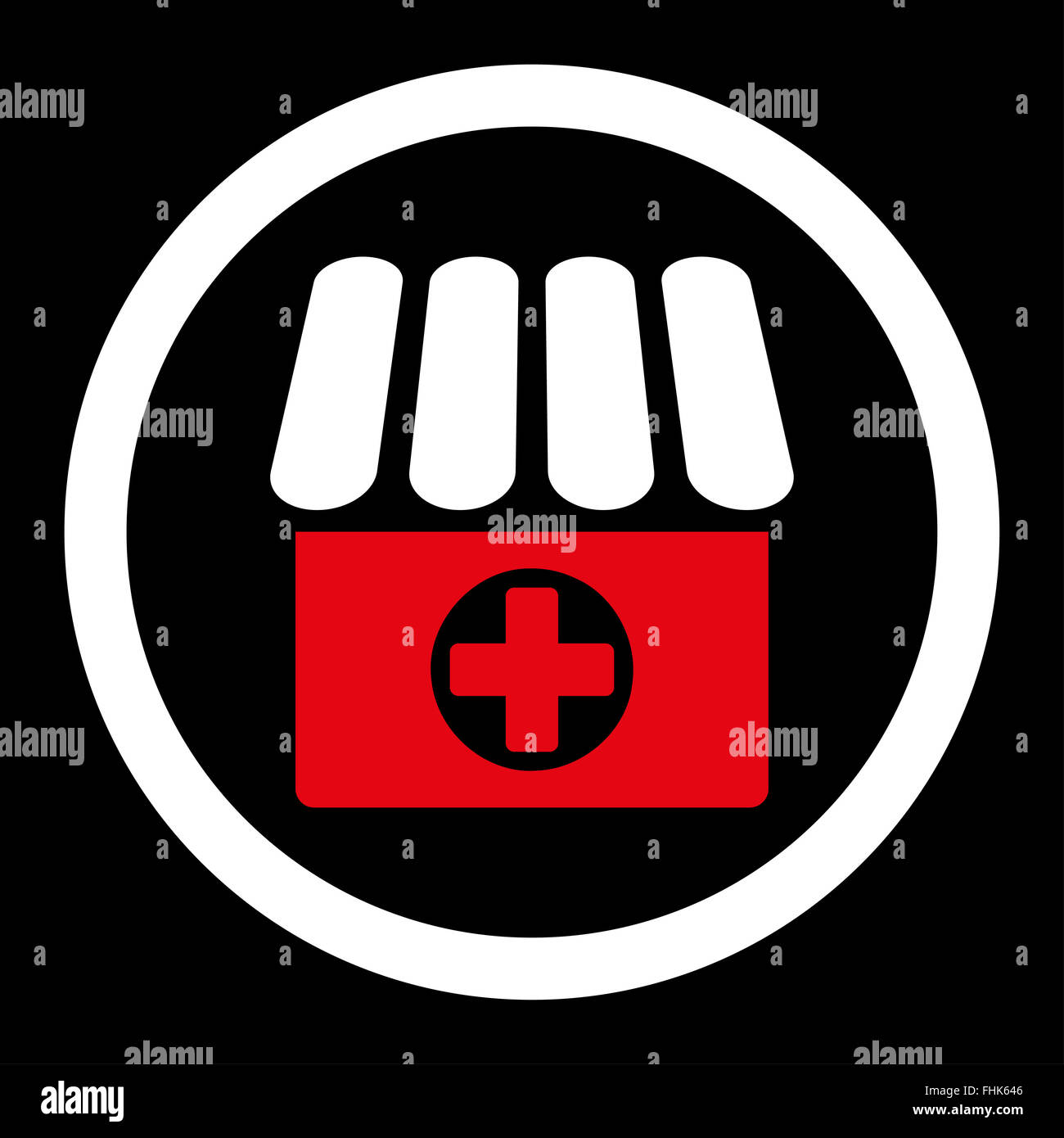 Drugstore flat red and white colors rounded vector icon Stock Photo - Alamy