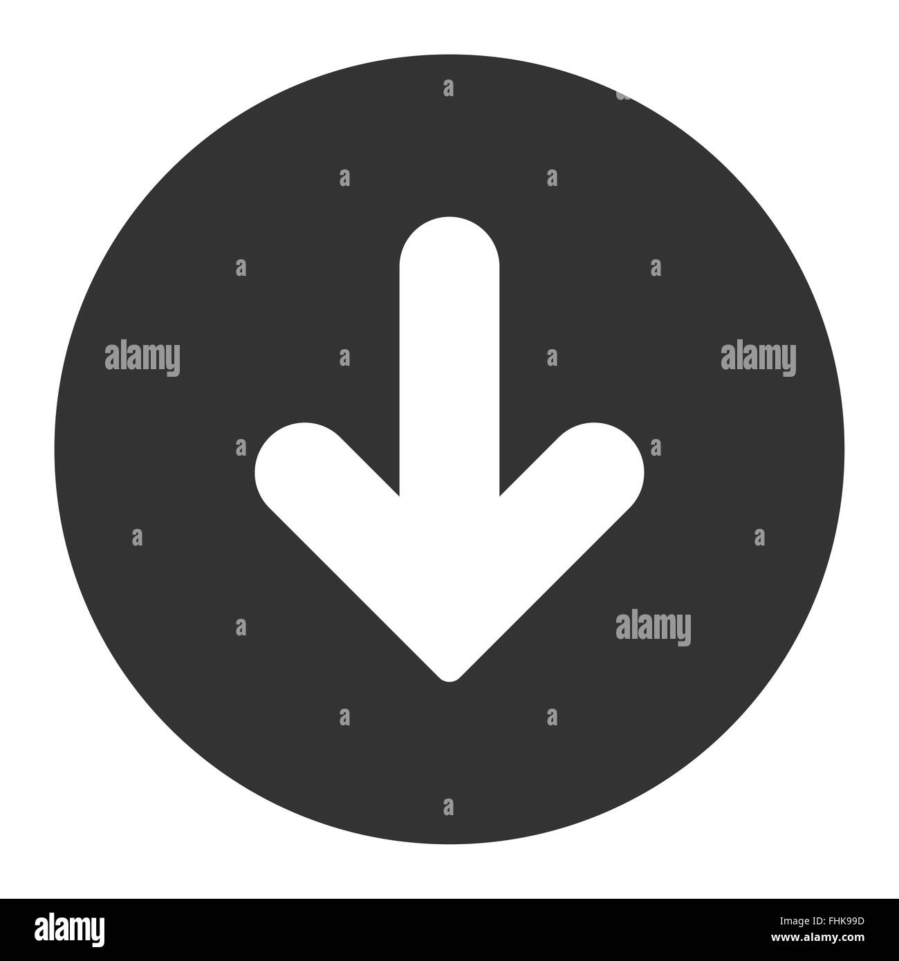 Arrow Down flat white and gray colors round button Stock Photo - Alamy