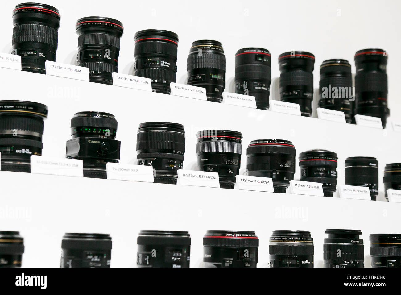 Canon lenses on display at the CP 2016 Camera & Imaging Show on ...