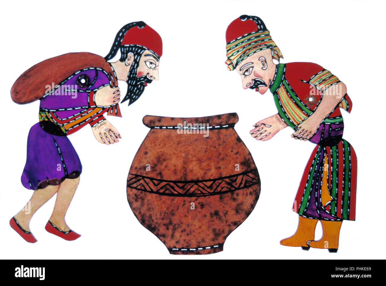 Shadow Puppet Characters Looking in Cooking Pot from the Turkish Shadow ...