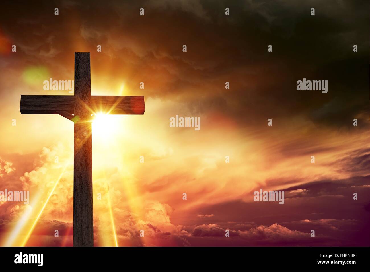 Crucifix Blessing Lights Background. Large Wooden Crucifix at Sunset ...