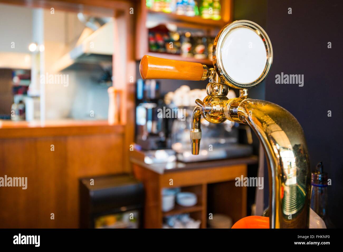 Golden Bar Beer Tap Closeup Photo. Pub Equipment Stock Photo - Alamy