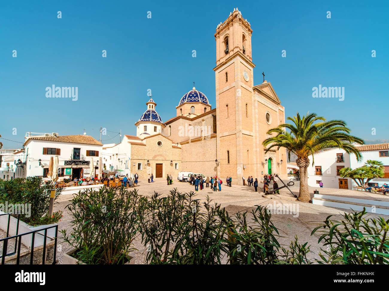 Tourists walking at main square of Altea town Stock Photo - Alamy
