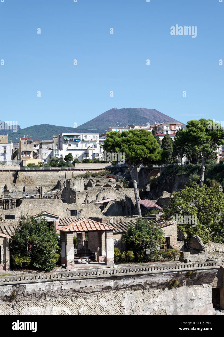 Archaeological excavation in herculaneum with modern ercolano and ...
