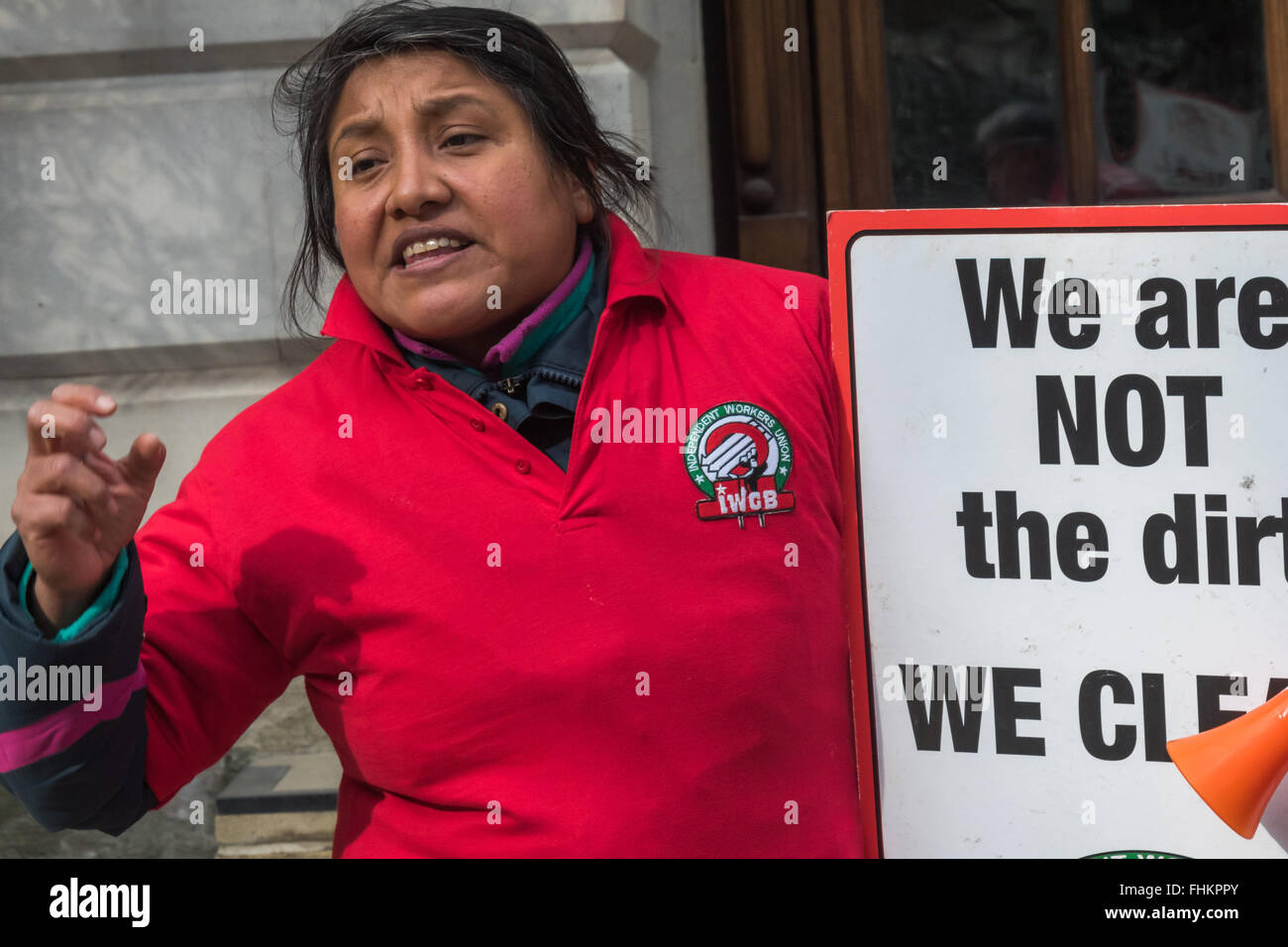 London, UK. 25th February, 2016. IWGB union rep Beatriz Acuna speaks at ...