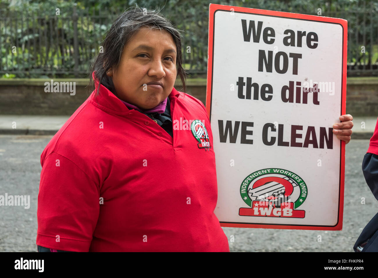 London, UK. 25th February, 2016. IWGB union rep Beatriz Acuna holds a ...
