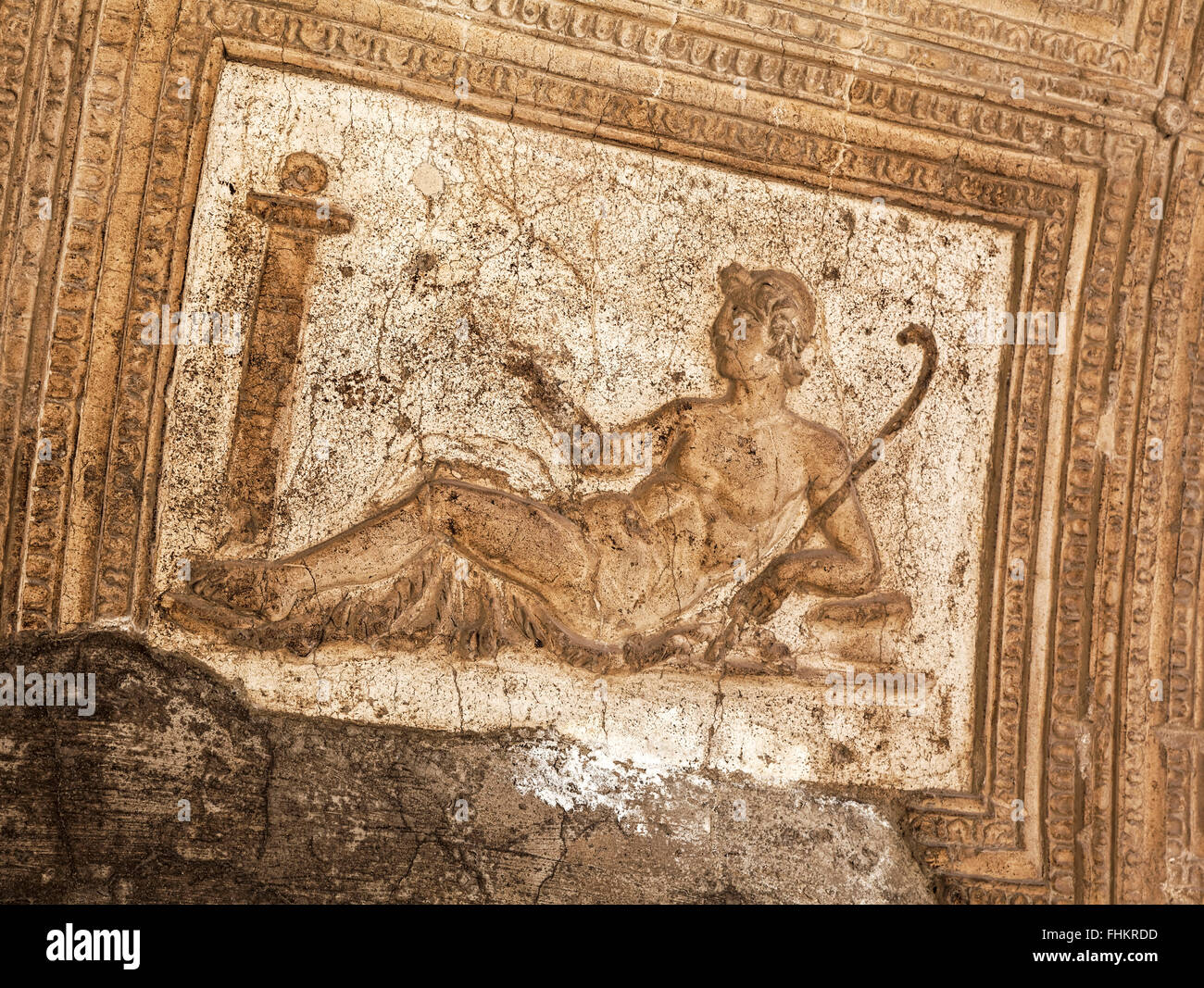 Panel with relief on the Decumanus Maximus at Herculaneum Stock Photo ...