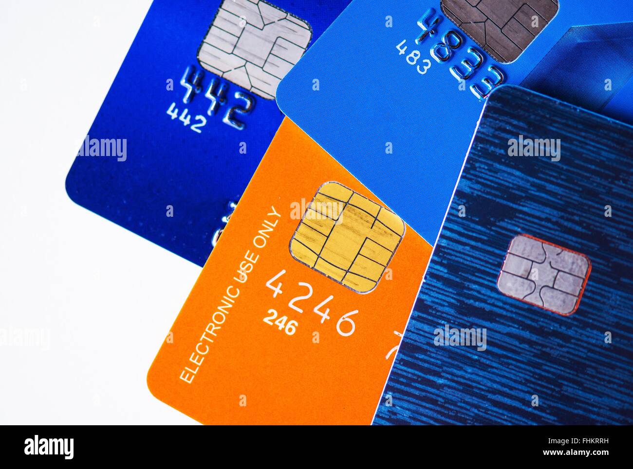 Four Premium Credit Cards with Microchip Closeup Photo Stock Photo - Alamy