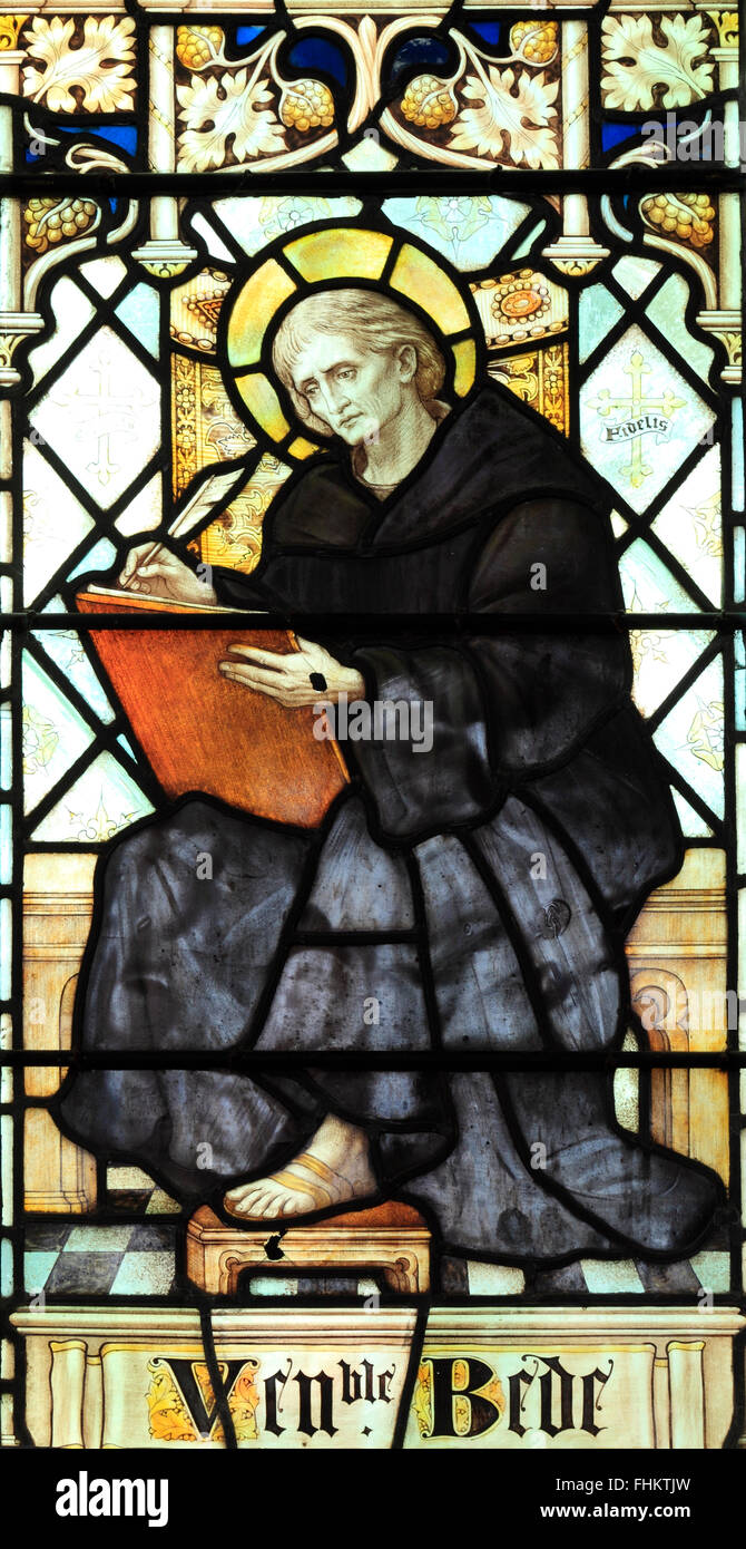Venerable Bede of Jarrow, stained glass window by J. Powell & Son, 1900 ...