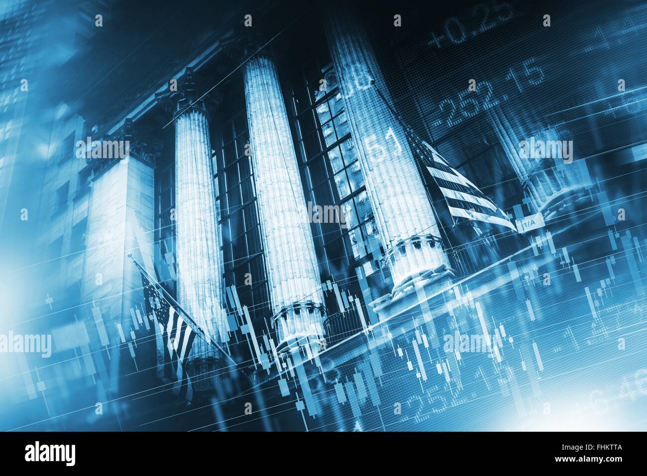 Stock Market Blue Concept Illustration. Stock Exchange Building in ...