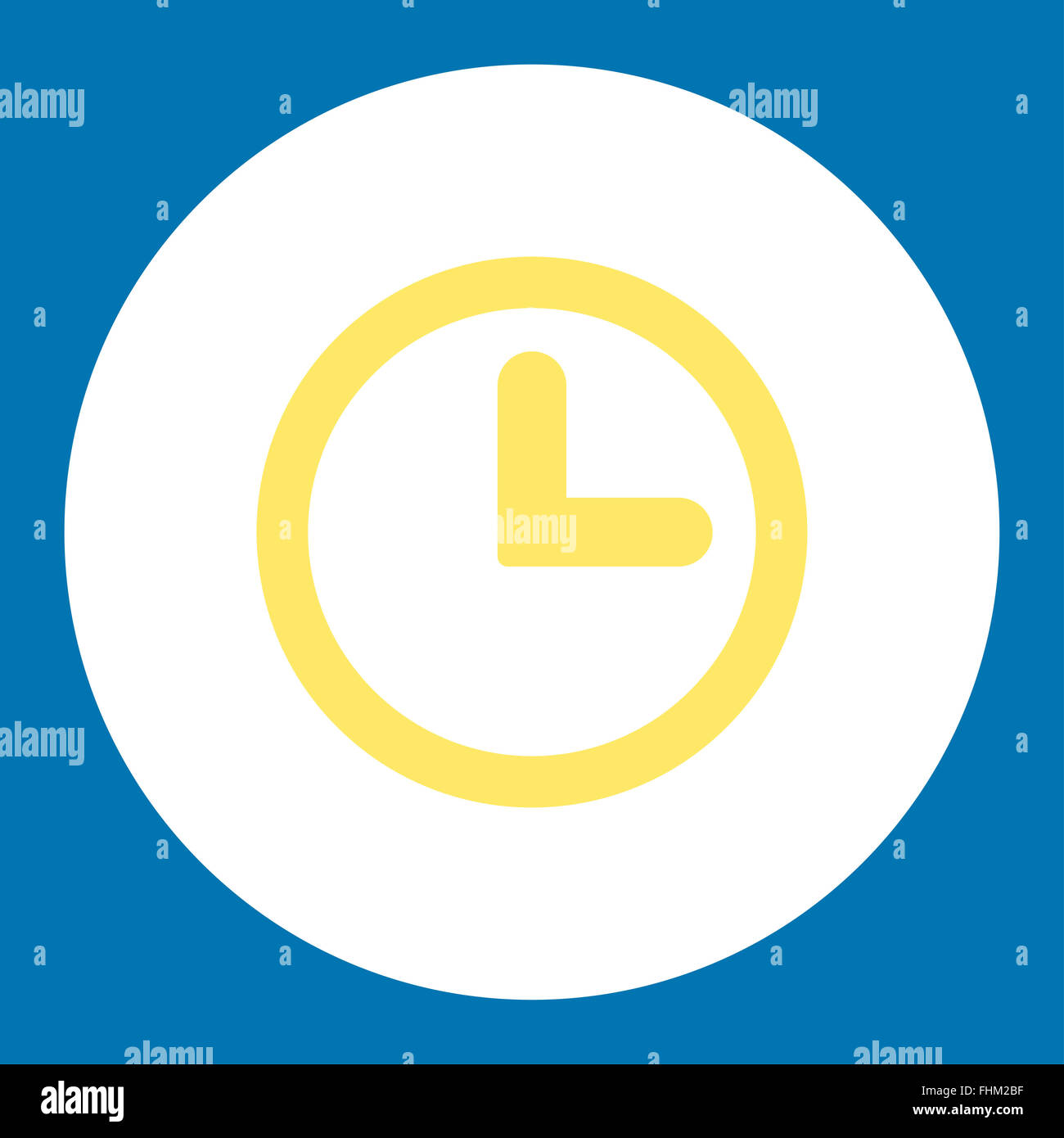 Clock flat yellow and white colors round button Stock Photo - Alamy