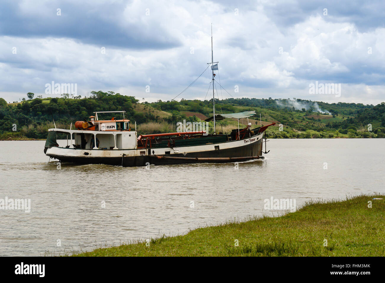 Sand boat in river Parana Stock Photo - Alamy