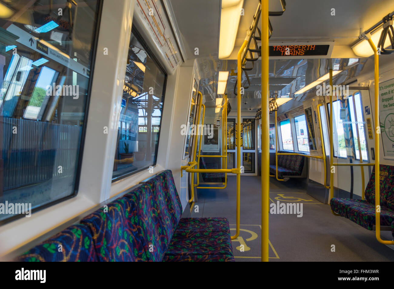Inside an empty Transperth A-series train, ready for departure ...