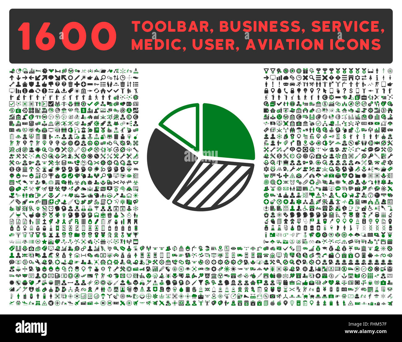 Pie Chart Icon with Large Pictogram Collection Stock Photo - Alamy