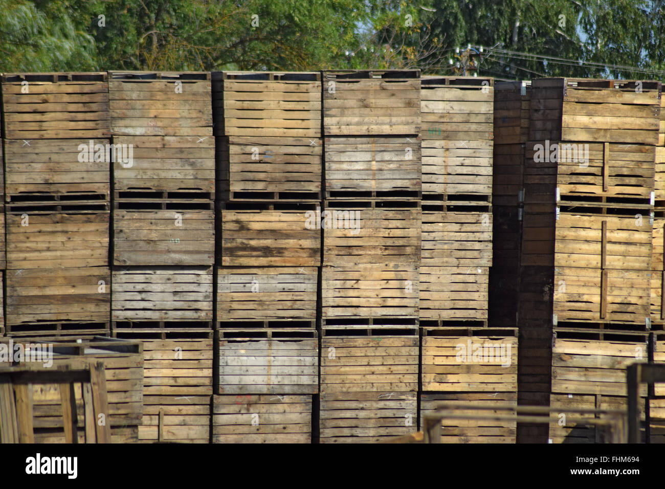 Wooden boxes stacked together. Warehouse empty wooden containers Stock ...
