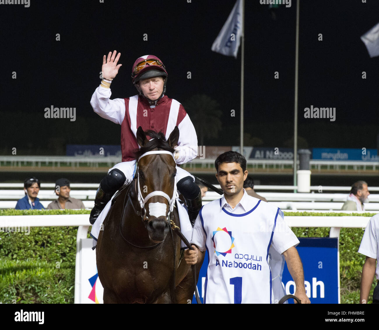 Dubai. 25th February, 2016. Sam Hitchcott wins Thoroughbreds Handicap ...