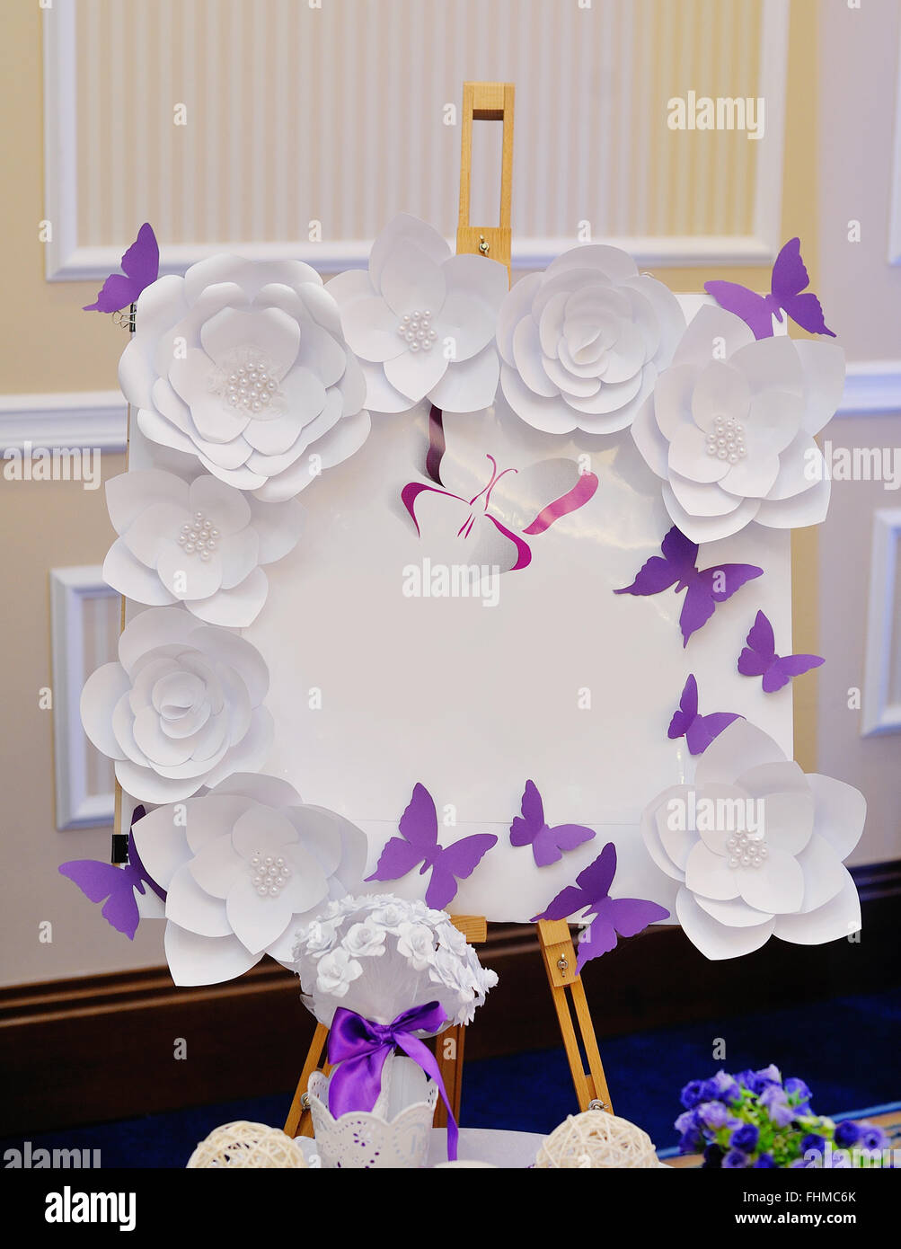beautiful wedding board with paper flowers Stock Photo - Alamy