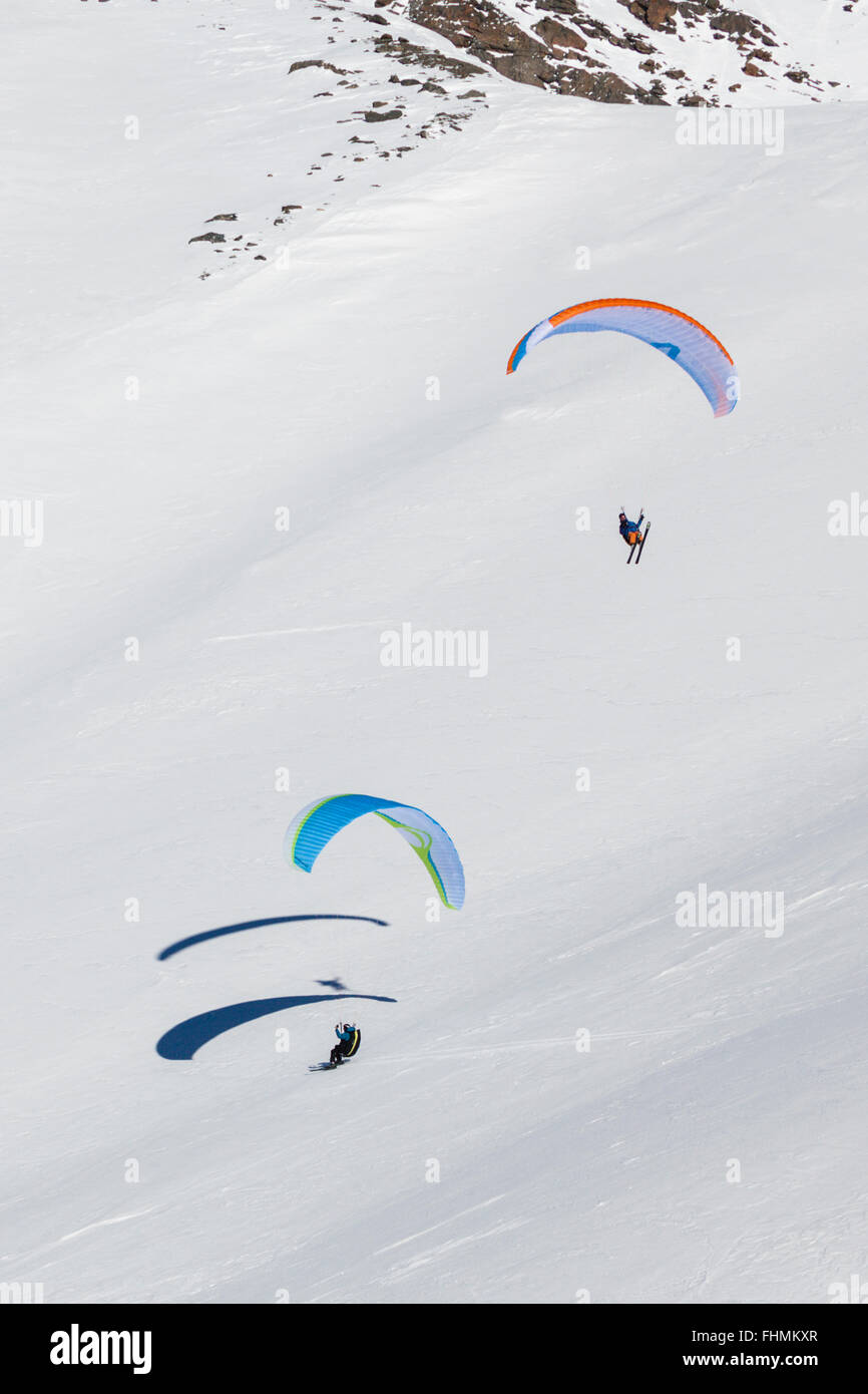 Paragliding with Ski, Sulden Skiing Area, South Tyrol, Italy Stock ...