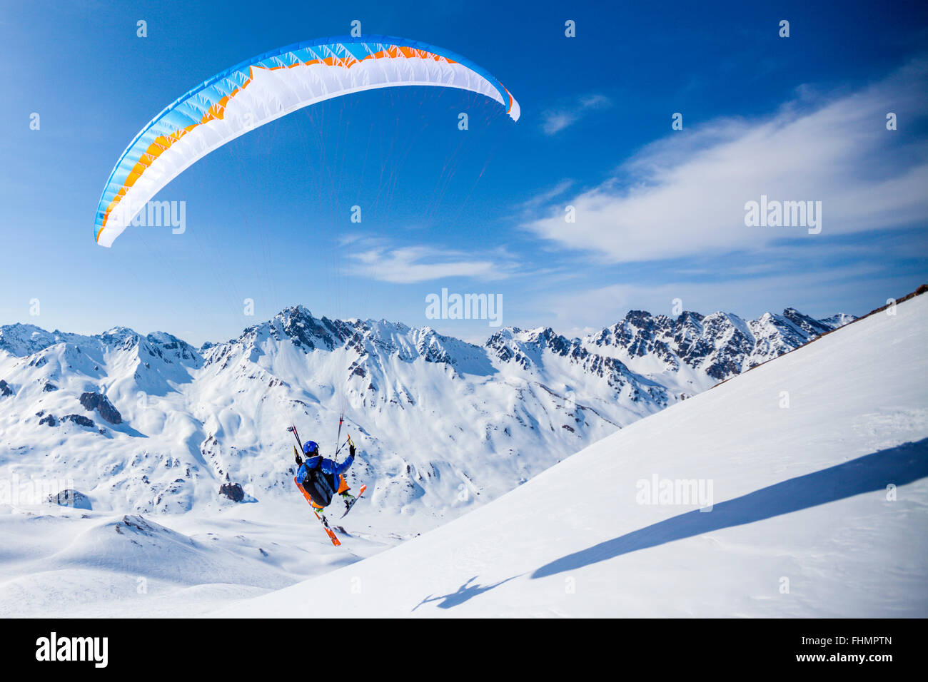 Paragliding with Ski, Silvretta Skiing Area, Ischgl, Tyrol, Austria ...