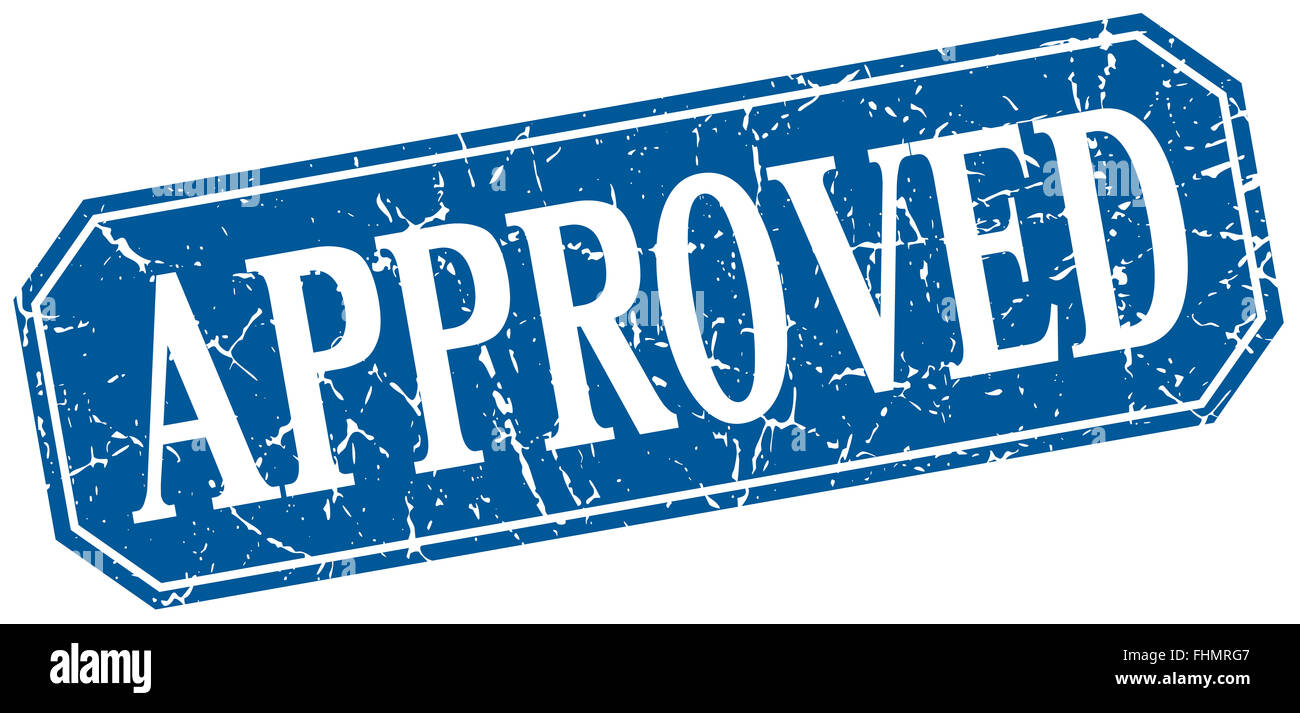 approved blue square vintage grunge isolated sign Stock Photo - Alamy