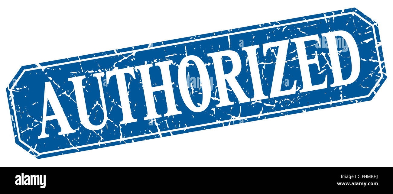 authorized blue square vintage grunge isolated sign Stock Photo - Alamy