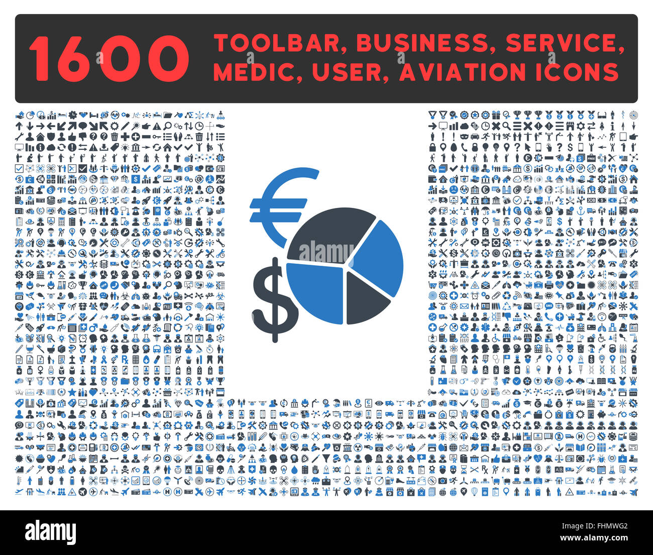 Currency Pie Chart Icon with Large Pictogram Collection Stock Photo - Alamy